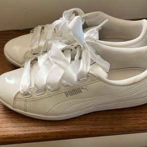 Puma | Shoes | Puma Sneaker In White Patent Leather And Ribbon Ties ...